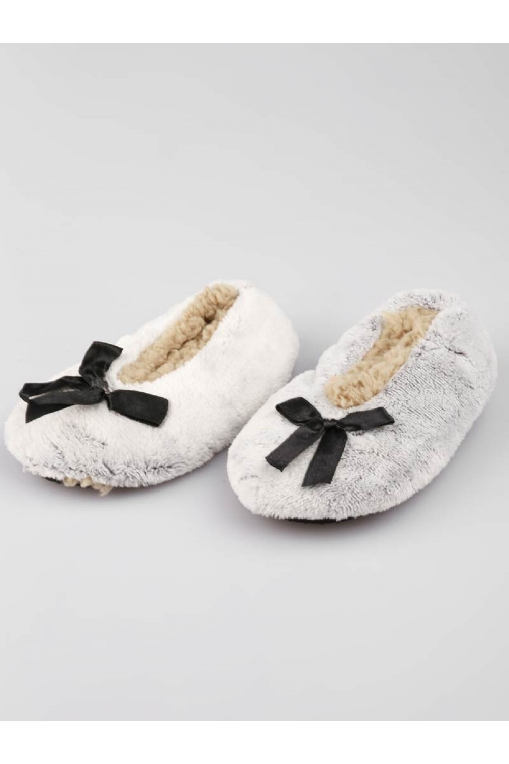 Furry house shoes with bow detail