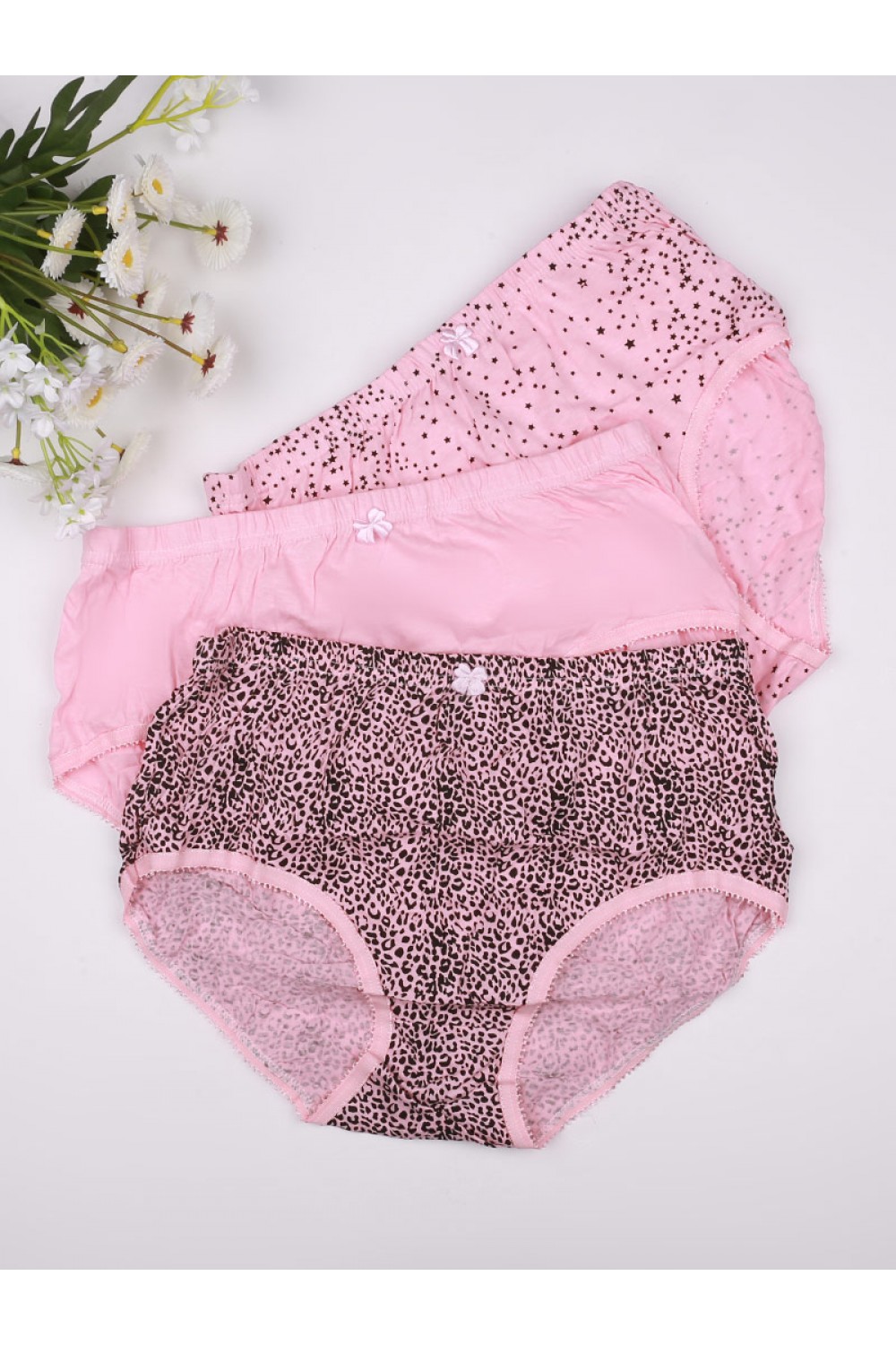 Plain Panties Set With Embroidery - 3 Pieces