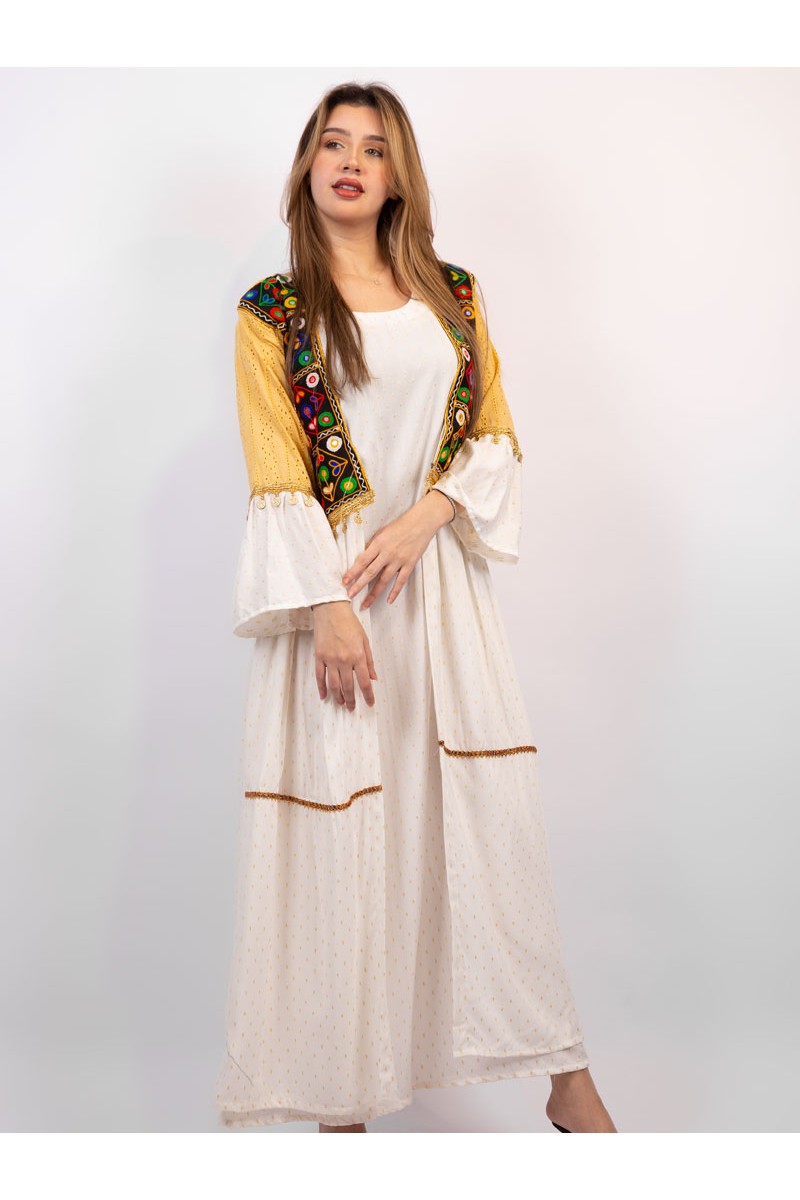 Elegant galabiya with embroidered shawl costume