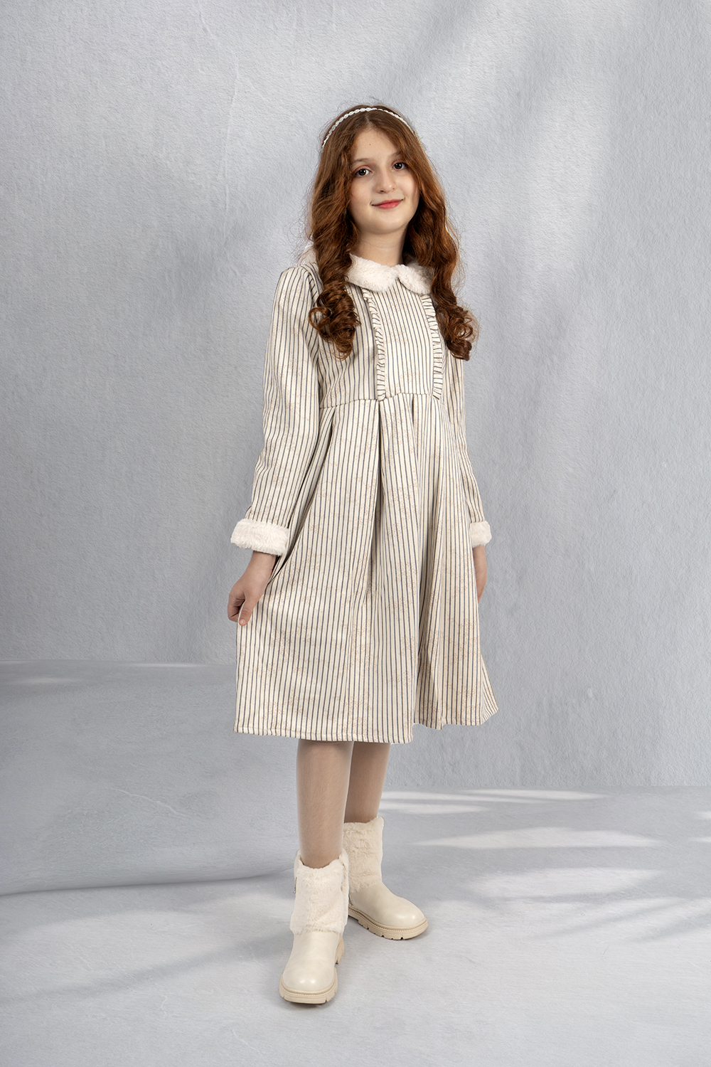 Girls winter dress, sugar color