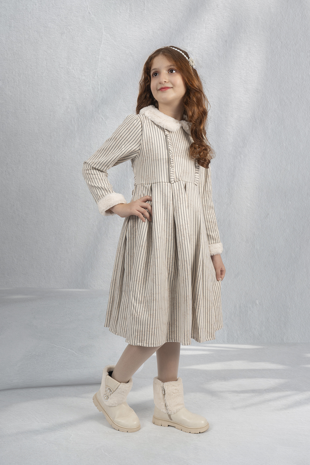 Girls winter dress, sugar color
