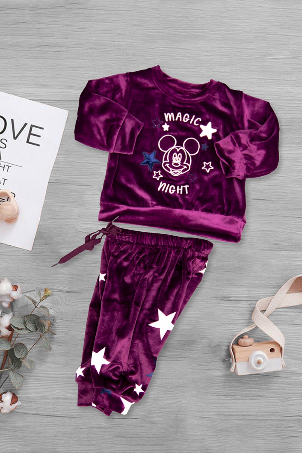 Girls' winter pajamas, two pieces of velvet fabric