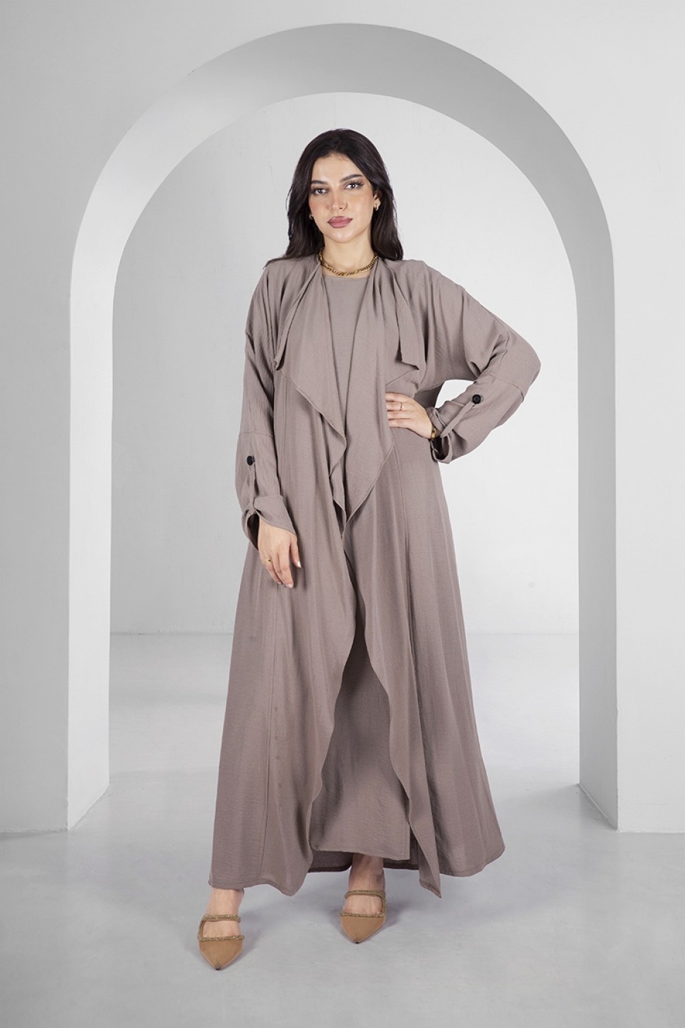 Elegant colorful abaya beige color sea y fabric with an extra wrap ...