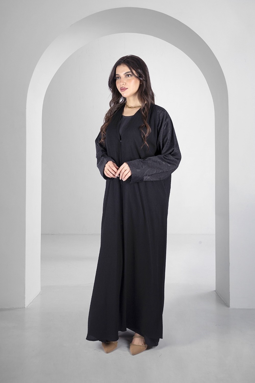 Plain black abaya with elegant Timberland sleeves front lock buttons ...