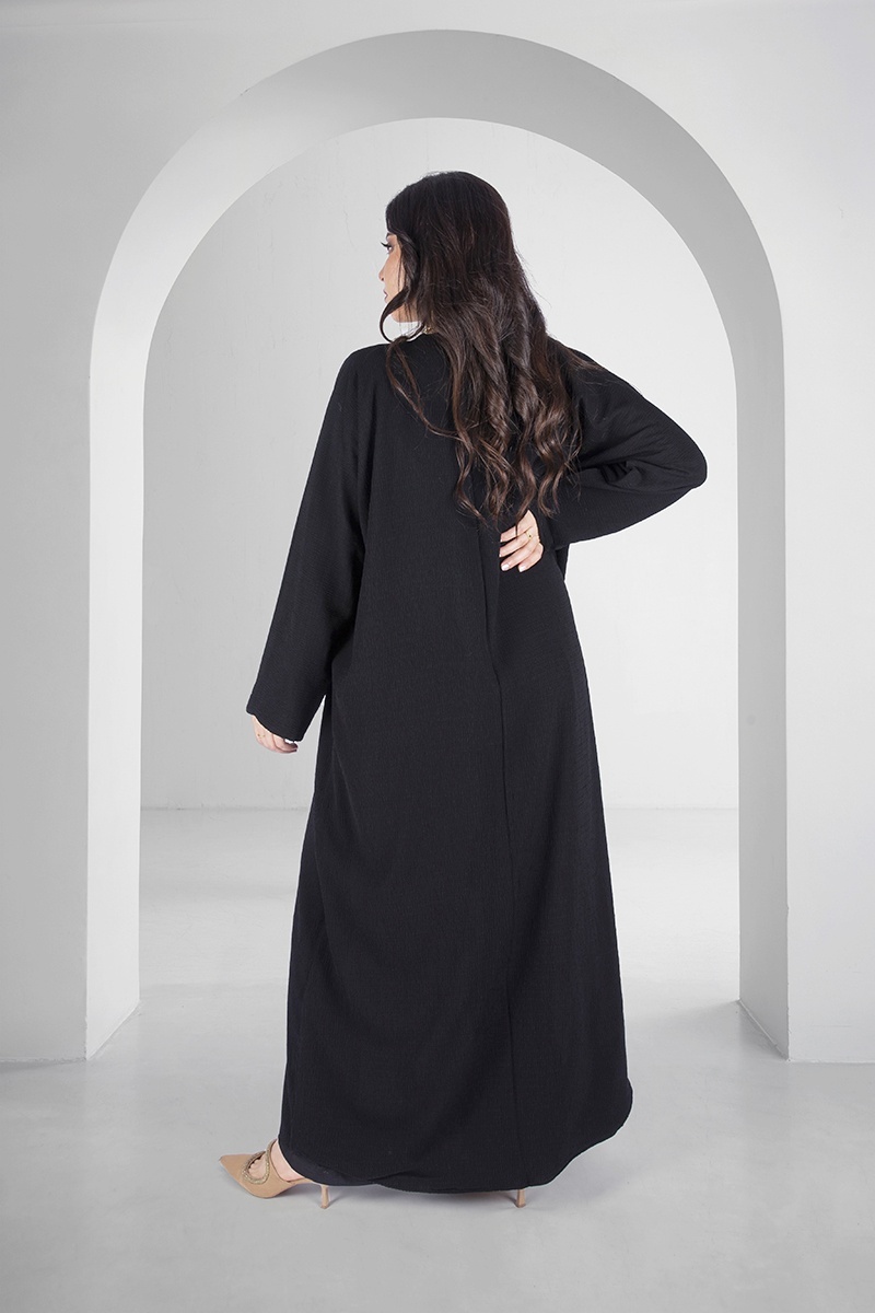 Elegant black abaya double face open front black plain face and the ...