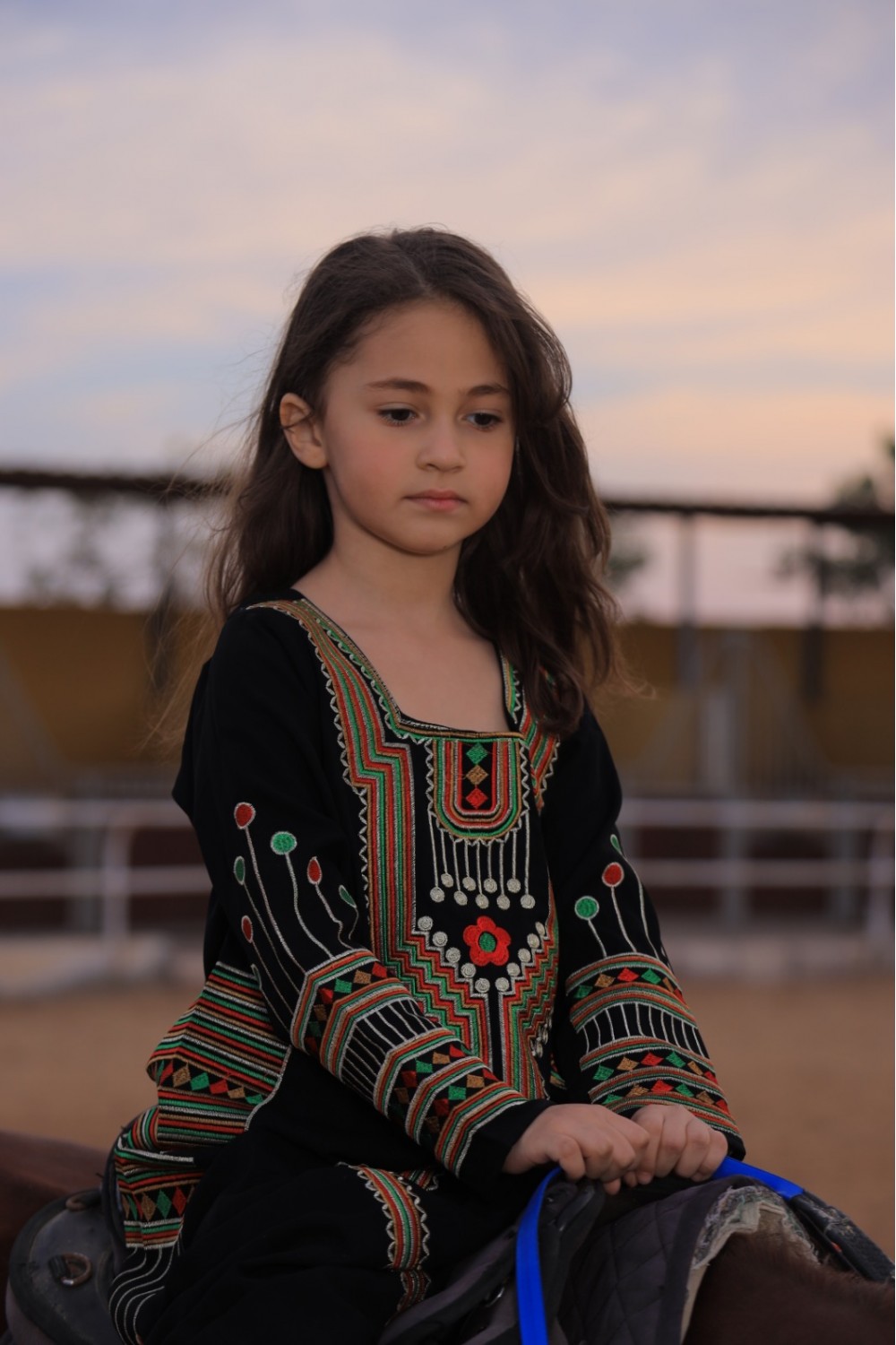 Girl's heritage Jalabiya black color Asseri embroidery and colorful ...