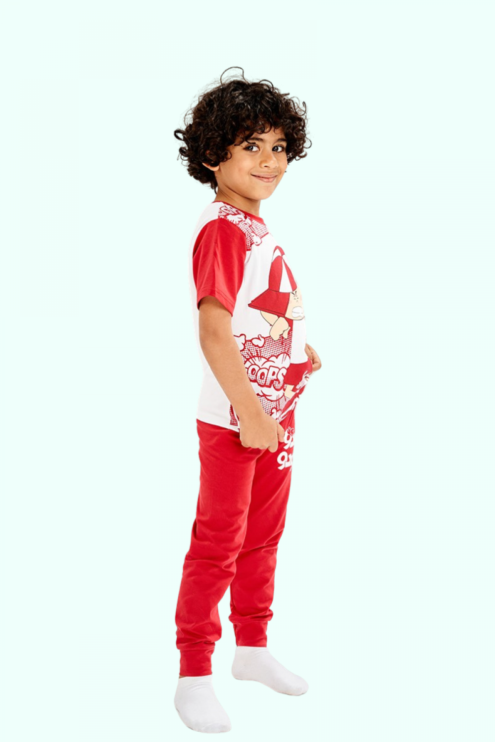 Ladyspeston two-piece pajamas red and white with cartoon characters ...