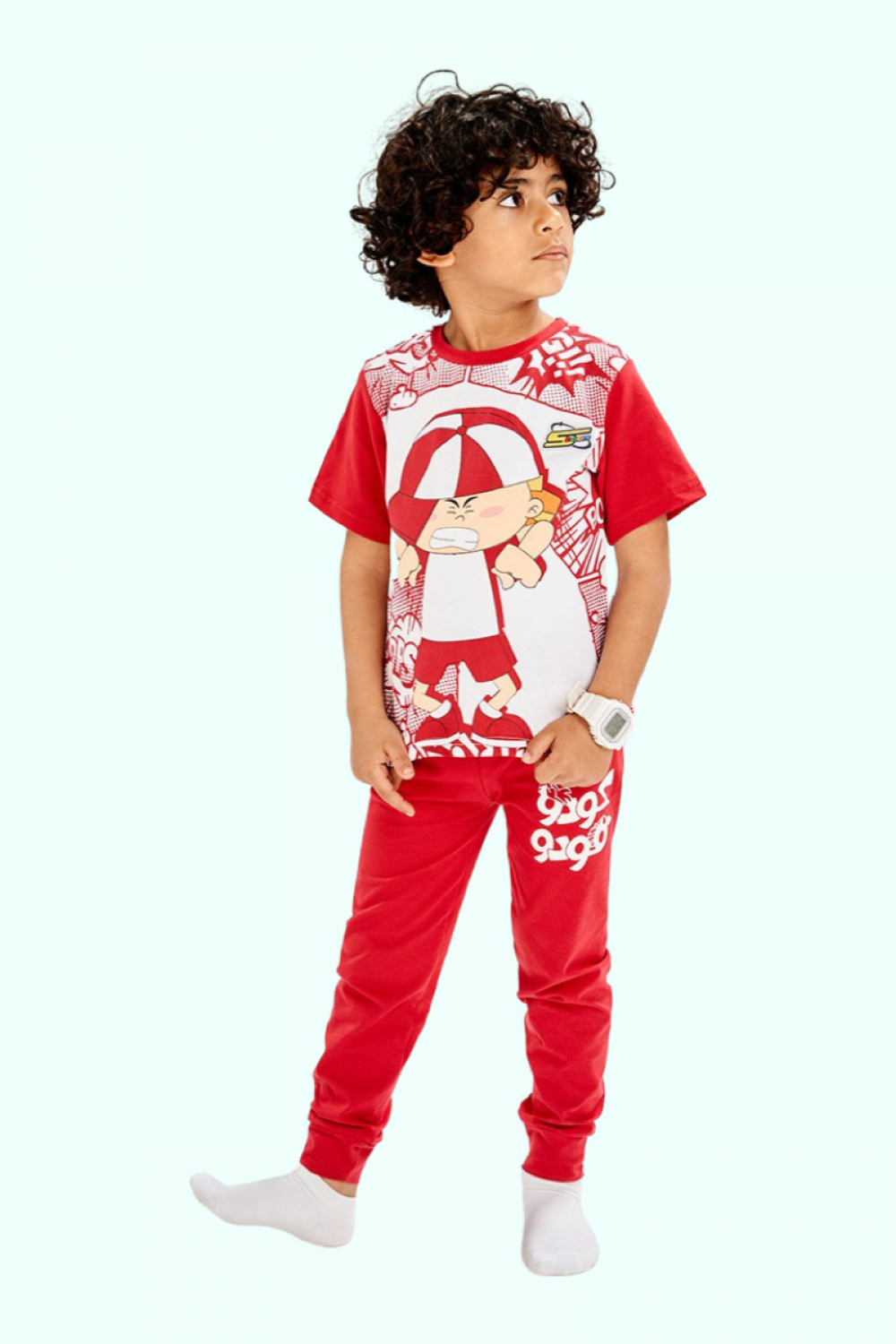 Ladyspeston two-piece pajamas red and white with cartoon characters ...