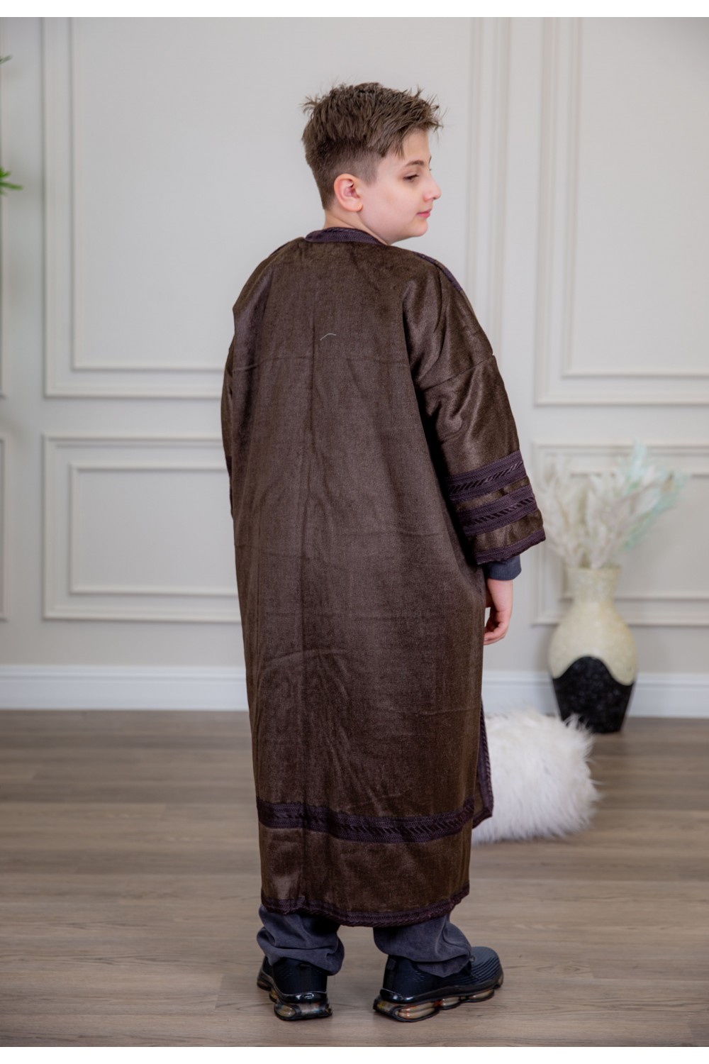 Elegant boy's fur, brown color, long sleeves