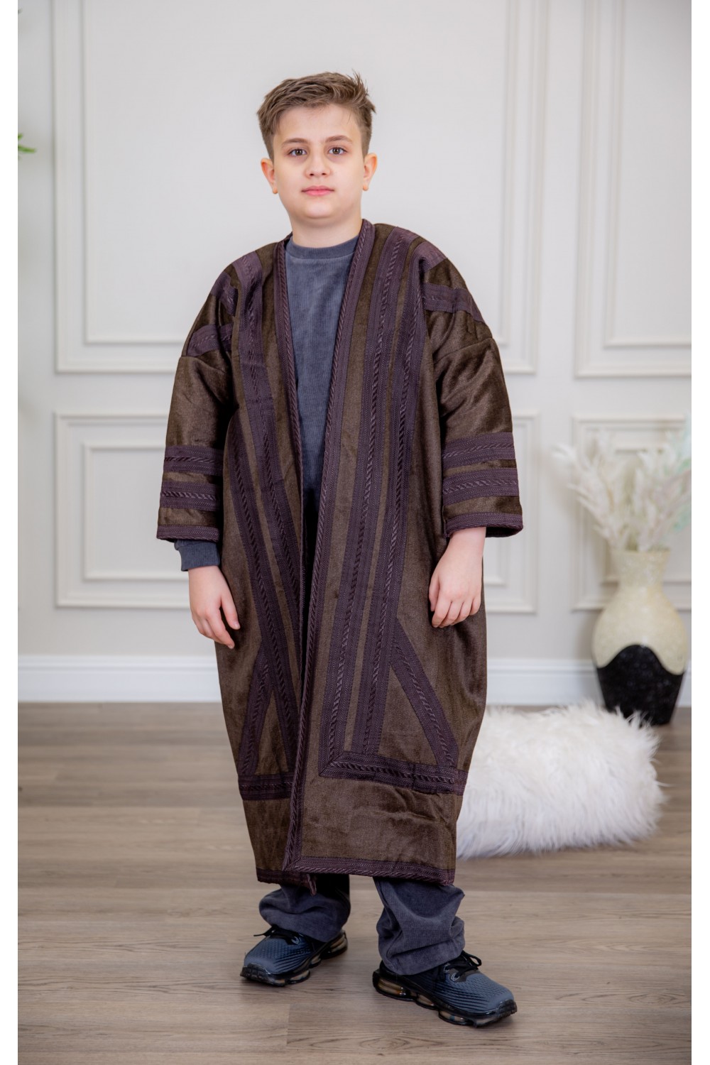 Elegant boy's fur, brown color, long sleeves