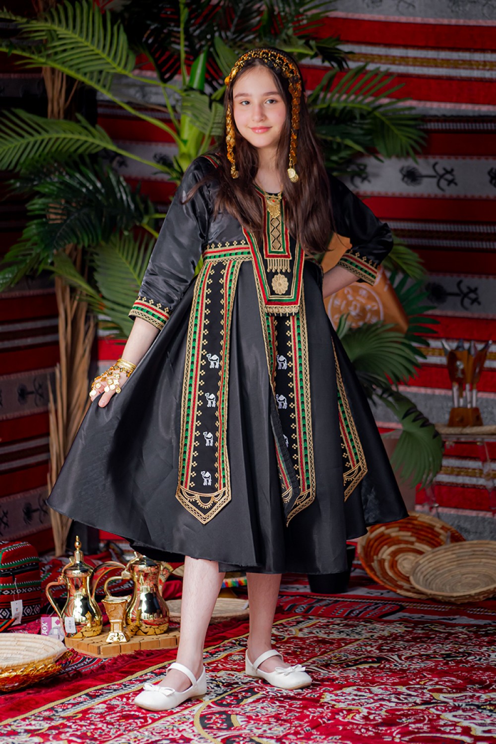 Girls' Foundation Day dress, black, decorated with traditional ...