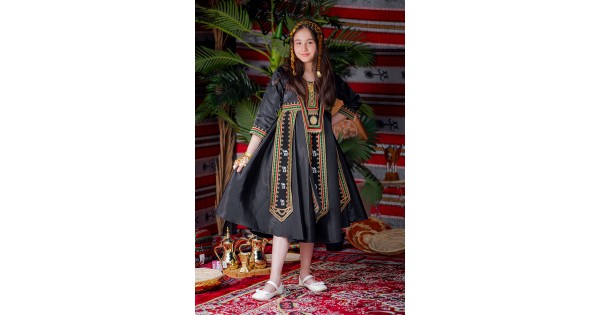 Girls' Foundation Day dress, black, decorated with traditional ...